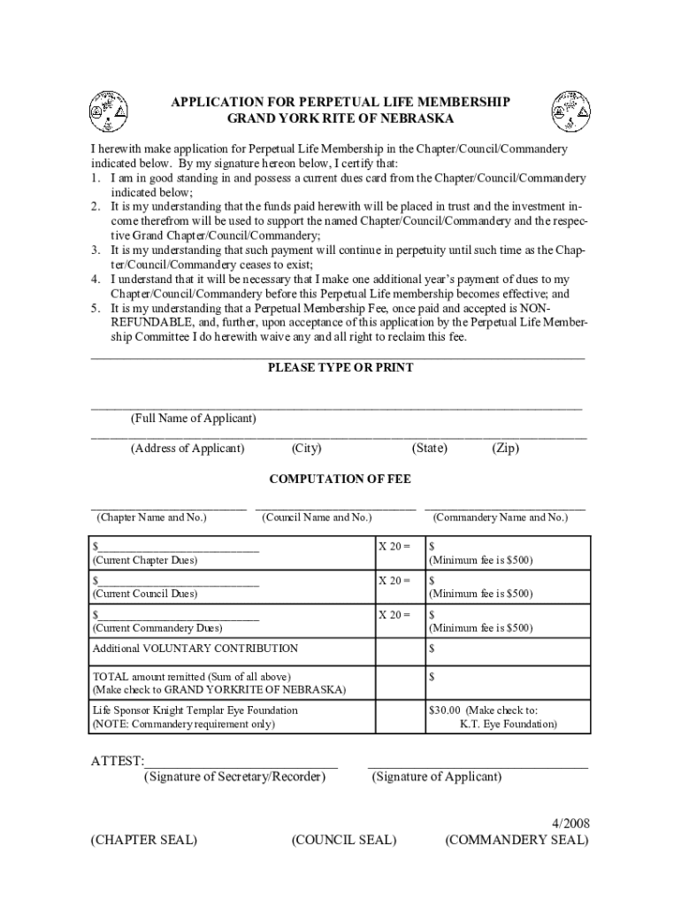 Fillable Online Life Membership Application - Grand York Rite of Missouri Fax Email Print ...
