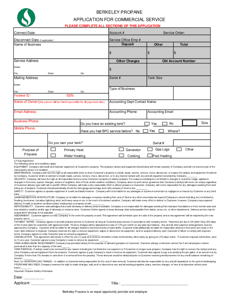 Fillable Online Berkeley Propane Application for Commercial Service Fax Email Print - pdfFiller