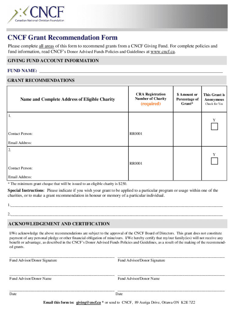 Fillable Online CNCF Grant Recommendation Form Fax Email Print - pdfFiller