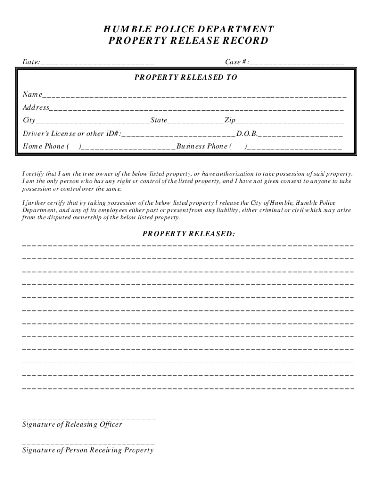 Fillable Online Property Division - POLICE Department - City of Houston ...