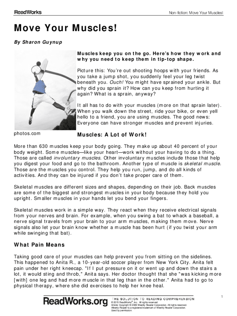 Fillable Online Move Your Muscles!, Fourth Grade Reading Passage Fax ...