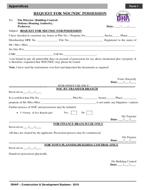 Fillable Online REQUEST FOR NOC/NDC POSSESSION - DHA Peshawar Fax Email ...