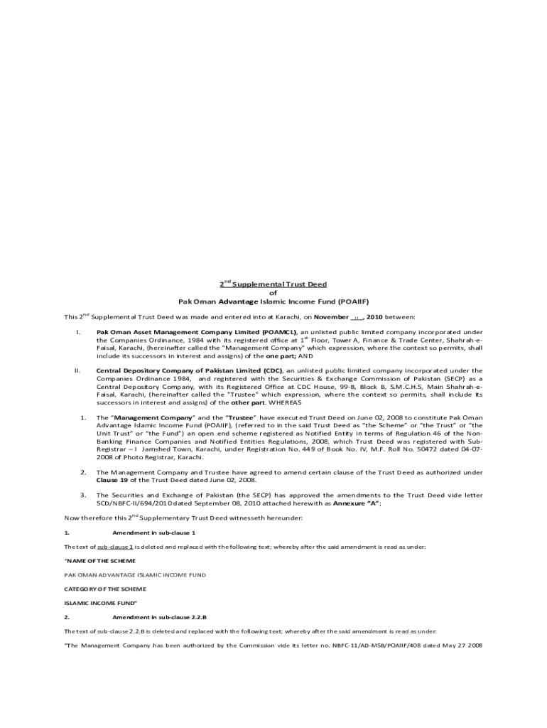 Fillable Online 2nd Supplemental Trust Deed of Pak Oman Advantage ...