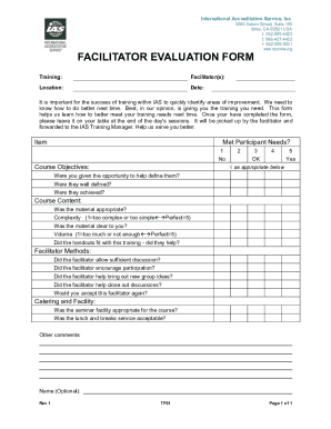 Fillable Online IAS Facilitator Evaluation Form Fax Email Print - pdfFiller
