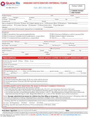 Fillable Online IMMUNE DEFICIENCIES REFERRAL FORM FAX: 800-540 ... Fax ...