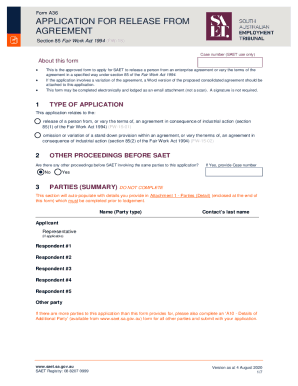 Fillable Online Application For Release from Agreement. Form A36 Fax ...