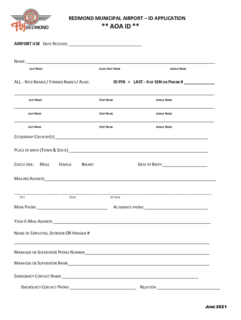 Fillable Online REDMOND MUNICIPAL AIRPORT STA Application AOA Fax Email Print - pdfFiller