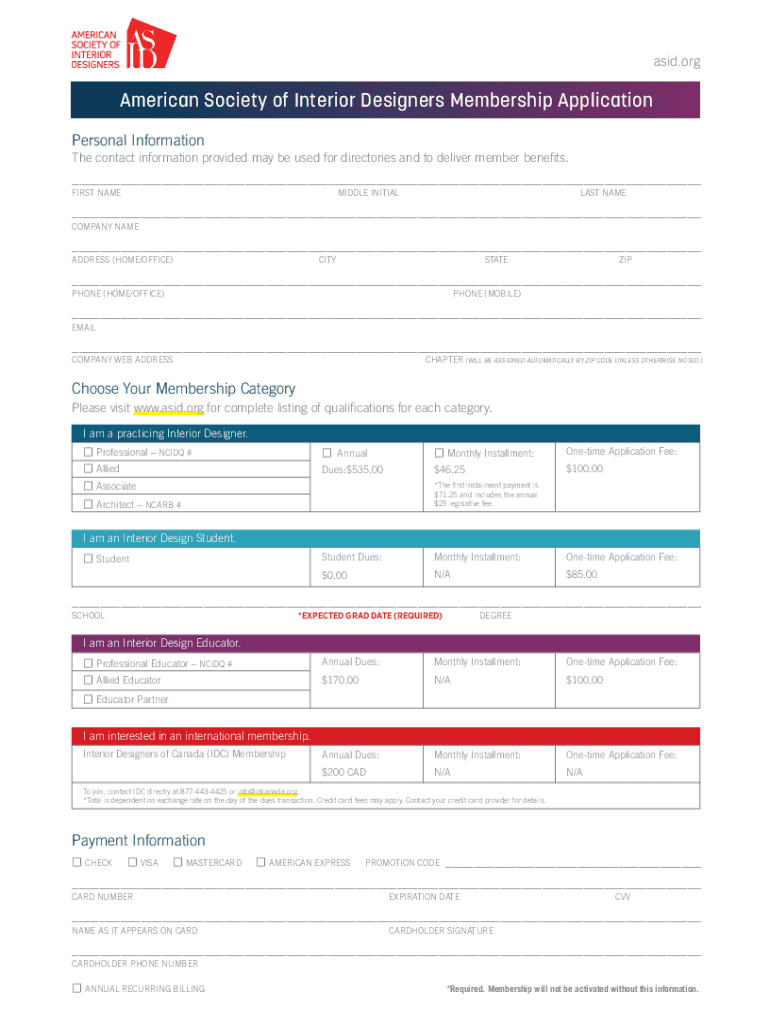 Fillable Online ASID Membership - American Society of Interior ...