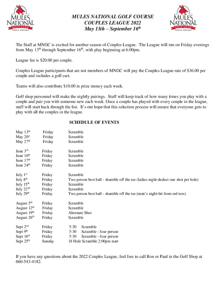 Fillable Online Men's League - Mules National Golf Club Fax Email Print ...