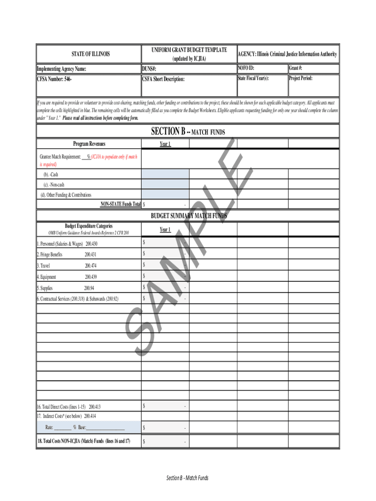 Fillable Online ICJIA Sample Uniform Budget Template / Section B Match ...