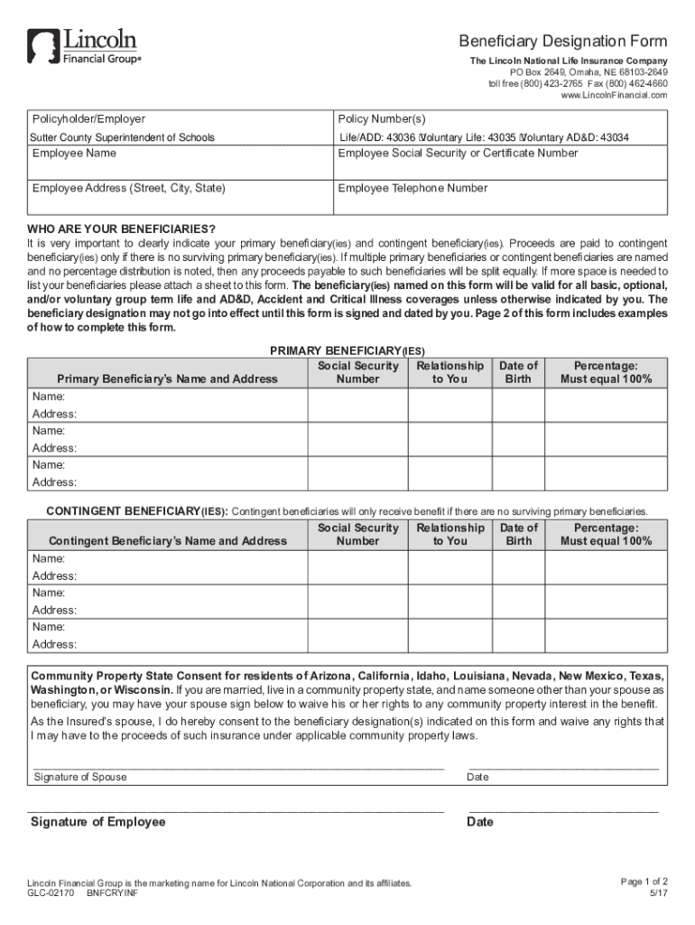 Fillable Online beneficiary designation form - Bloomfield Hills Schools ...