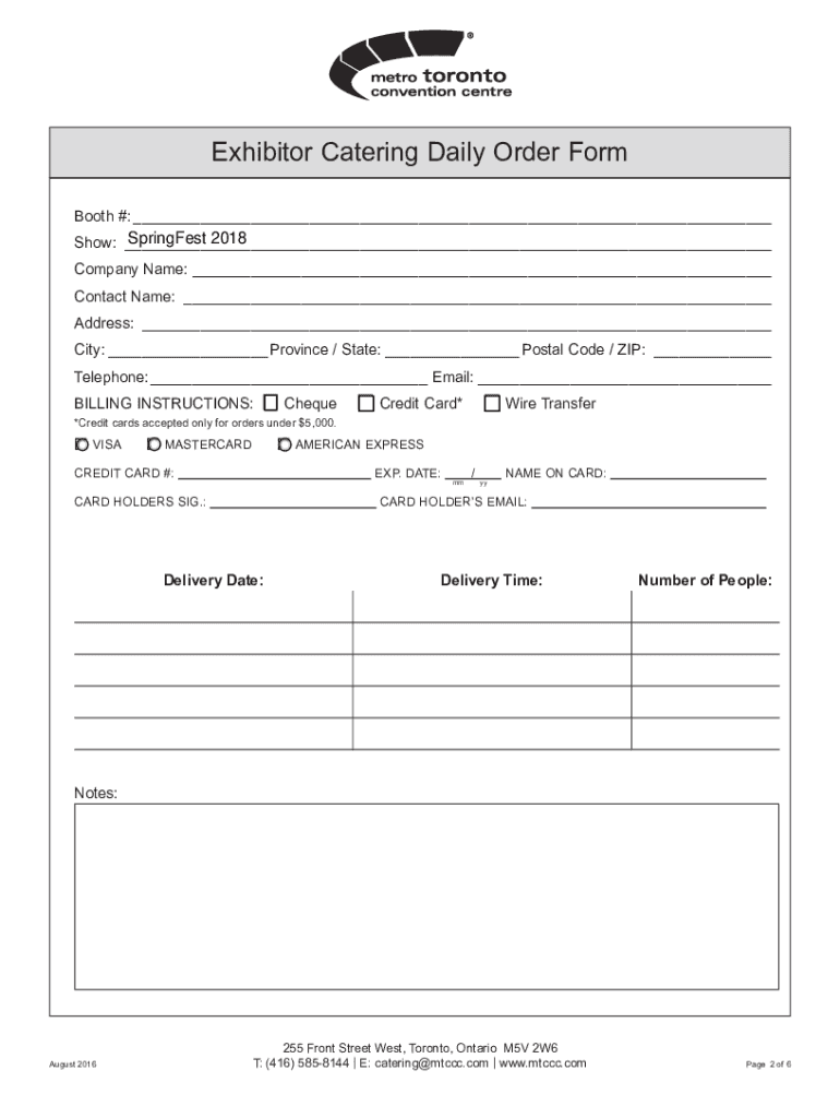 Fillable Online Exhibitor Forms Package - Metro Toronto Convention ...
