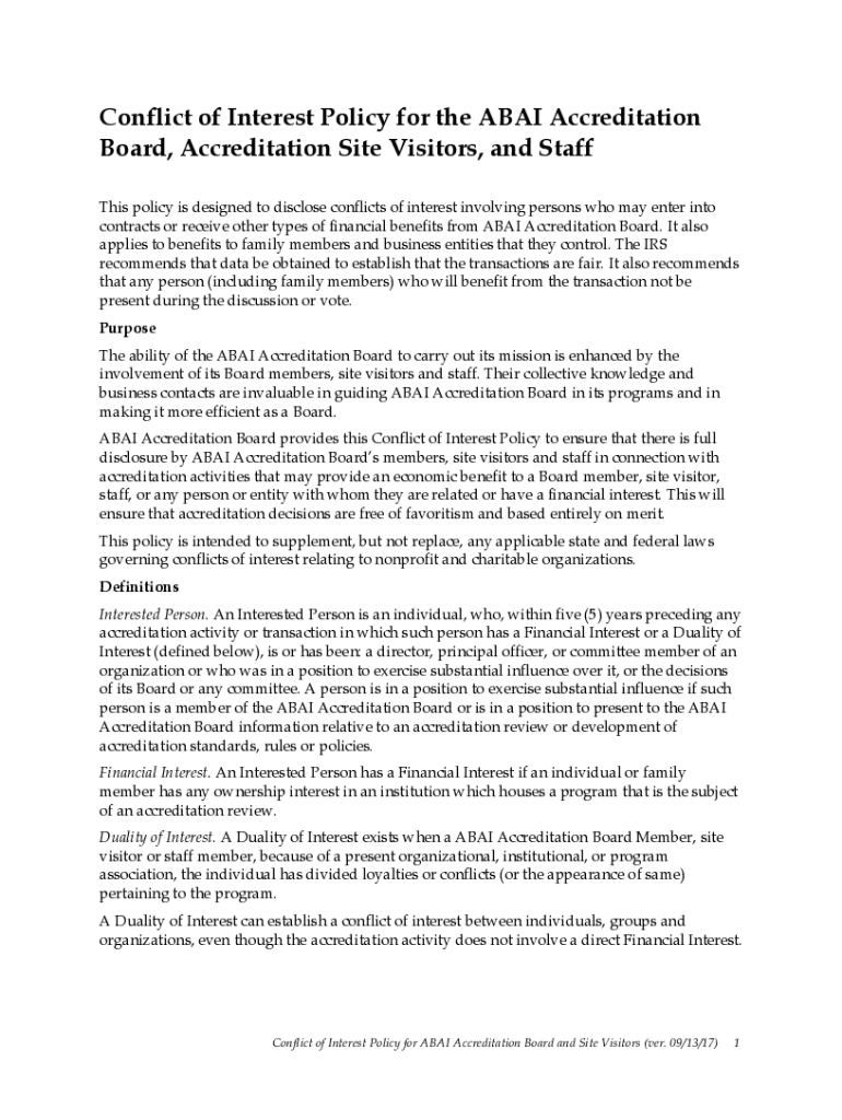 Fillable Online Conflict of Interest Policy for Site Visitors - APA ...