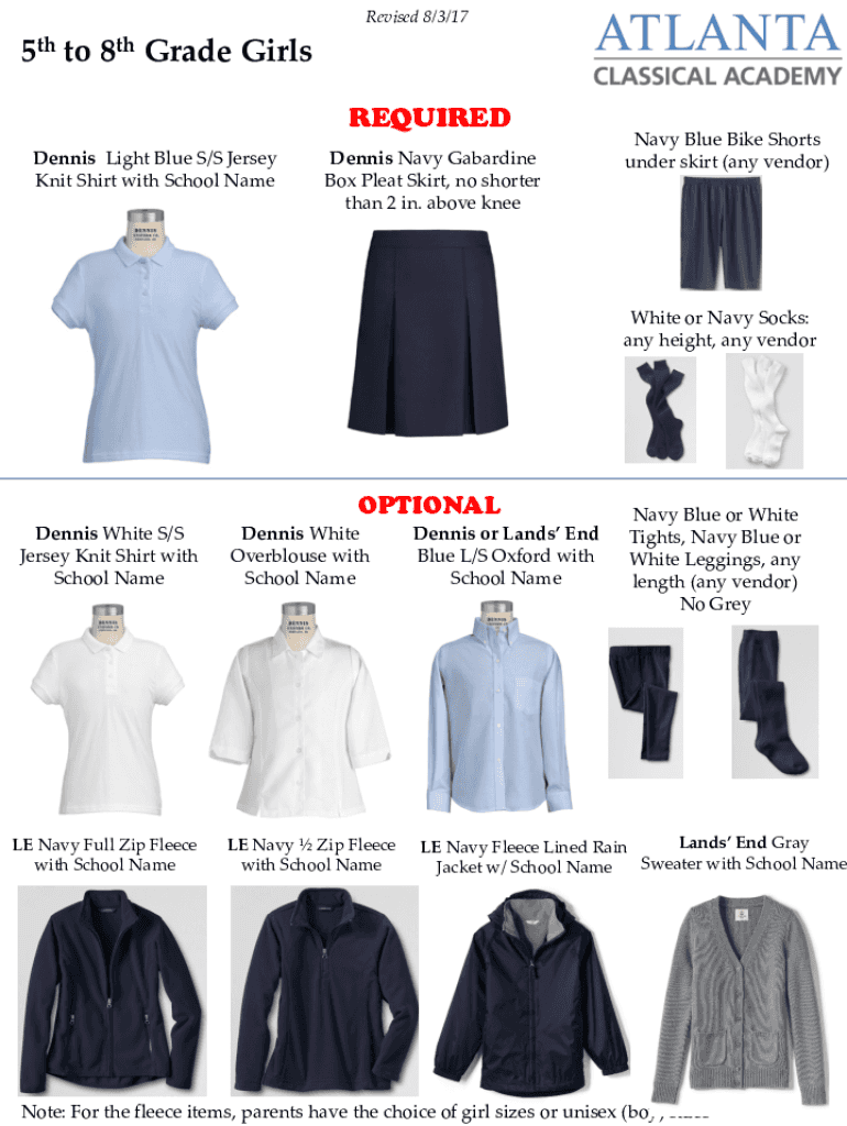 Fillable Online ATLANTA CLASSICAL ACADEMY UNIFORM ALL GRADES Fax Email ...