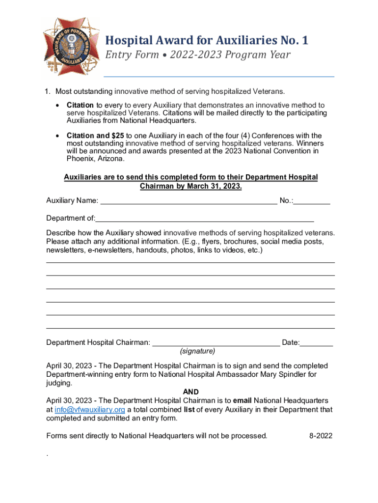 Fillable Online Hospital Program - vfw auxiliary department of ...