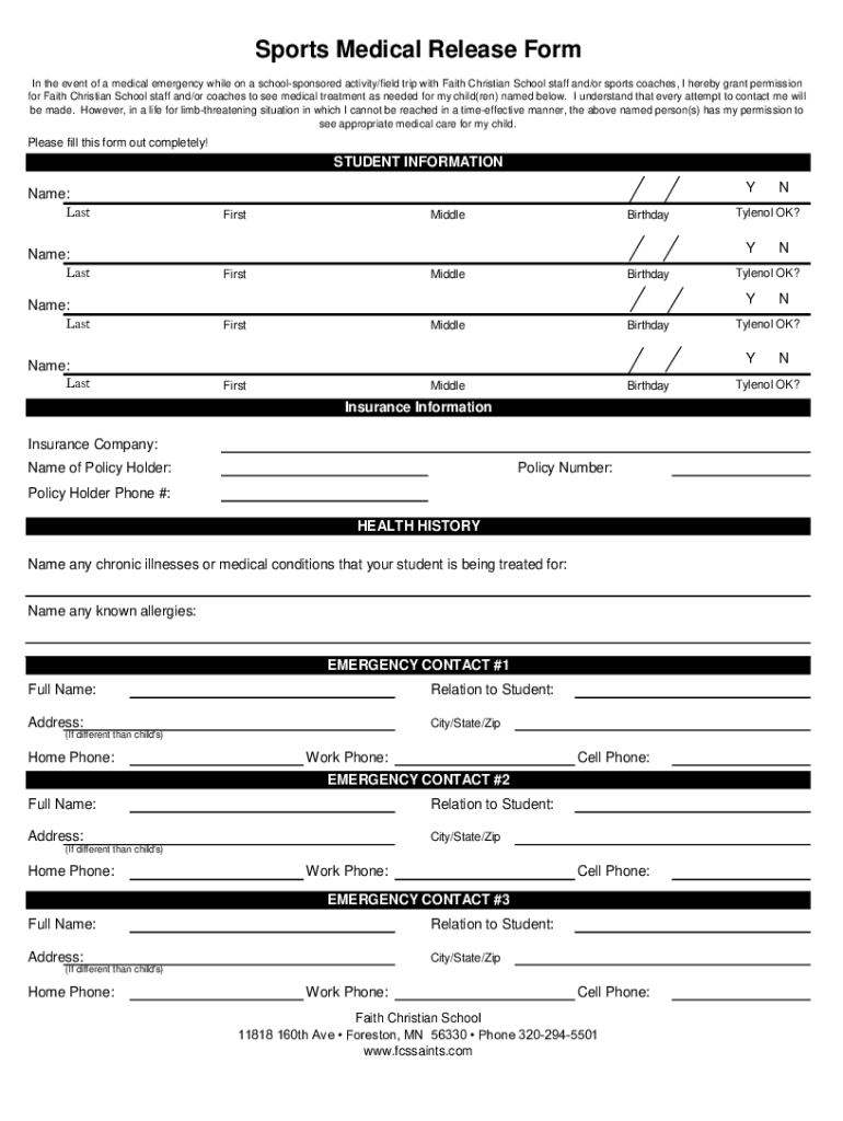 Fillable Online Sports Medical Release Form Fax Email Print - pdfFiller
