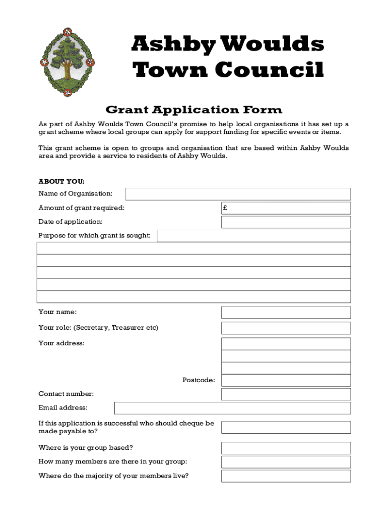 Fillable Online Grant Application Form - Moira - Ashby Woulds Town Council Fax Email Print ...