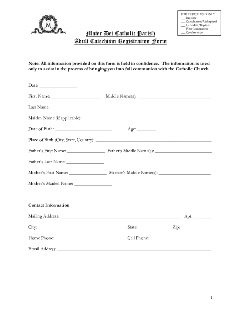 Fillable Online Adult Inquirer Information FormDiocese of Brooklyn Fax ...