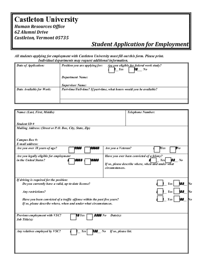 Fillable Online student employment application.doc Fax Email Print ...