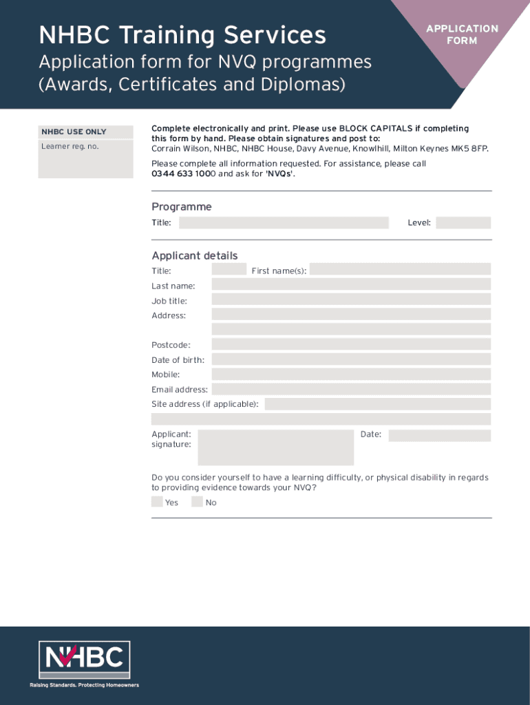 Fillable Online NVQ Level 4 - Construction Site Supervision - NHBC Fax ...