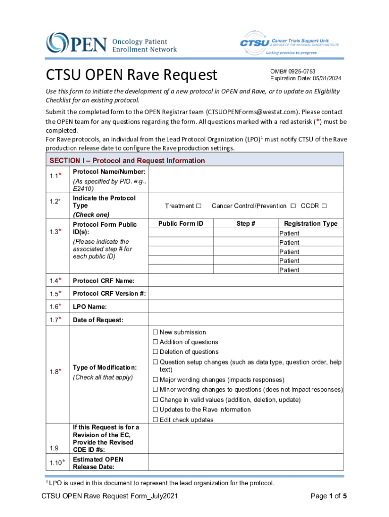 Fillable Online CTSU OPEN Rave Request Form - Reginfo.gov Fax Email ...