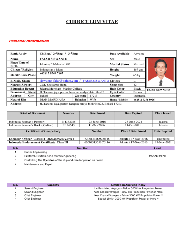 Fillable Online CURRICULUM VITAE - Mariners Connect Fax Email Print - pdfFiller