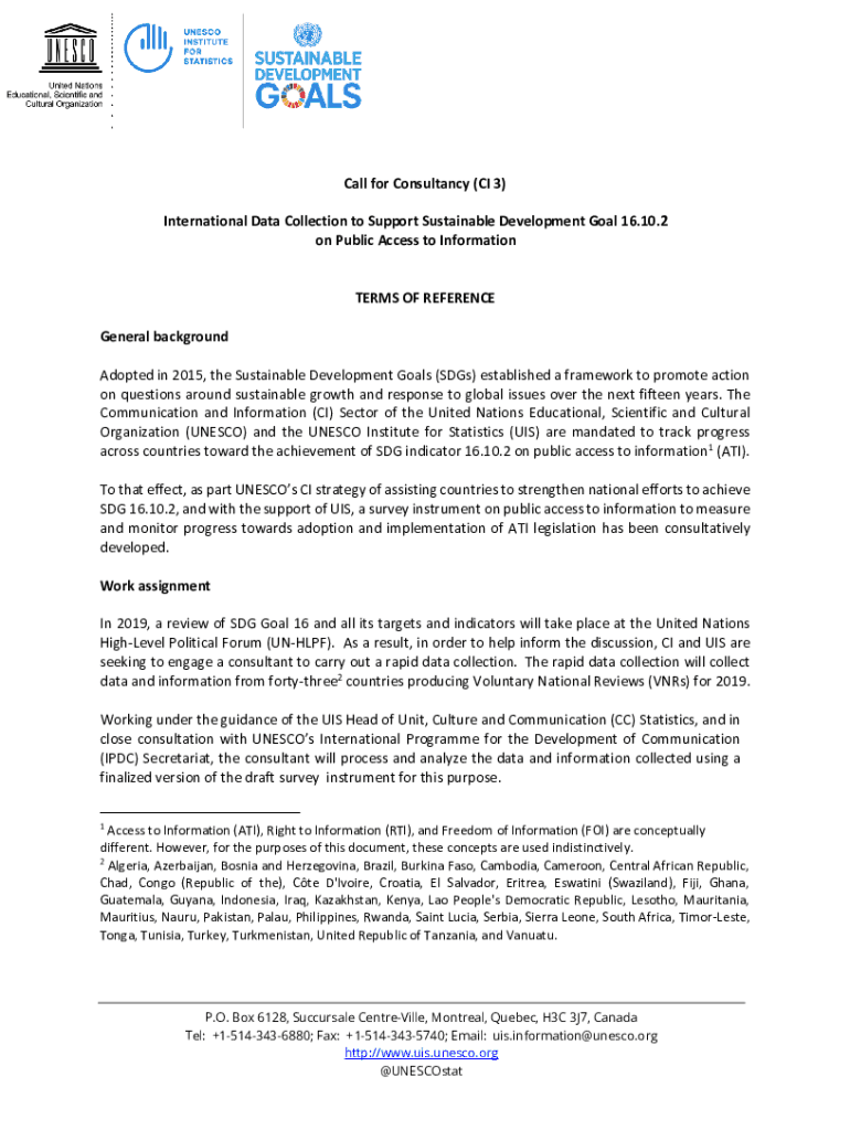 Fillable Online Call for Consultancy (CI 3) International Data ...