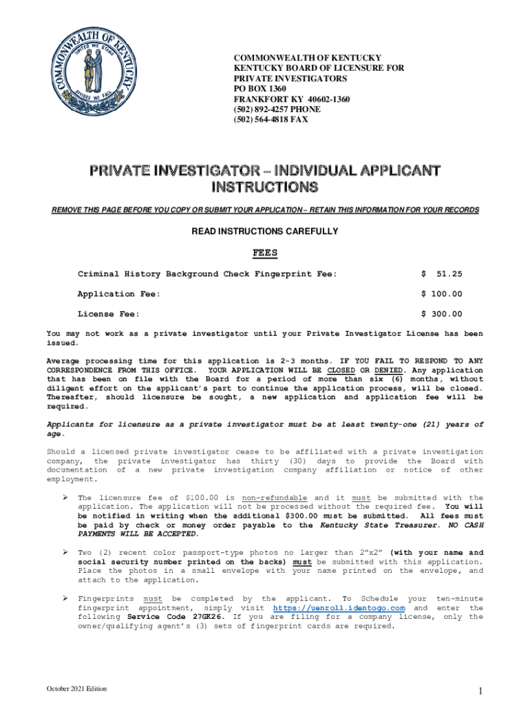 Fillable Online kpi ky Private Investigator License Ky - Fill Online ...