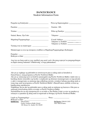 Fillable Online DANCECHANCE Student Information Form Fax Email Print ...
