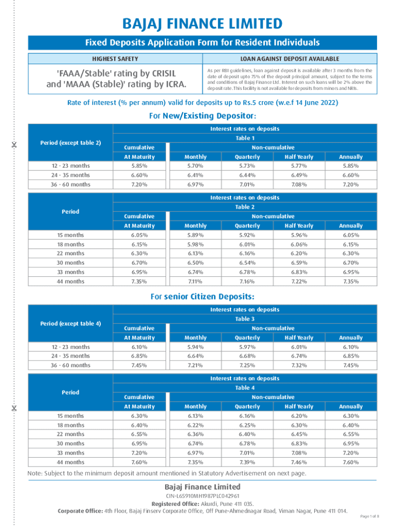 Fillable Online Bajaj Finance FD: A safe investment with the highest ...
