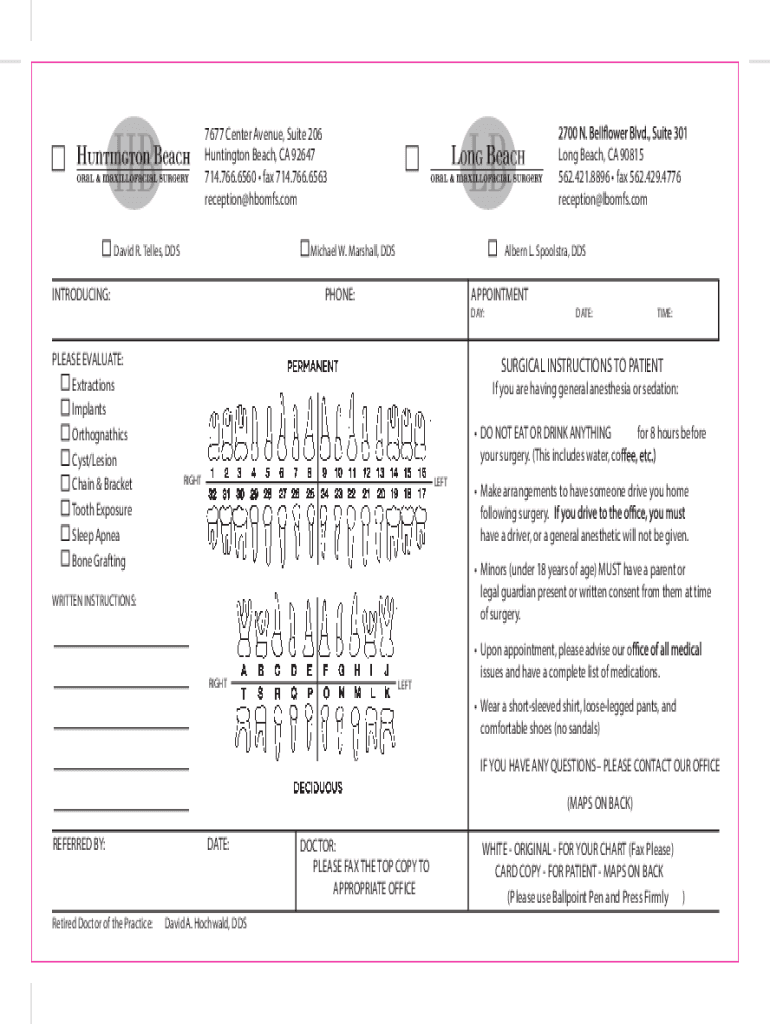 Fillable Online Huntington and Long Beach OMFS Referral Form. oral ...