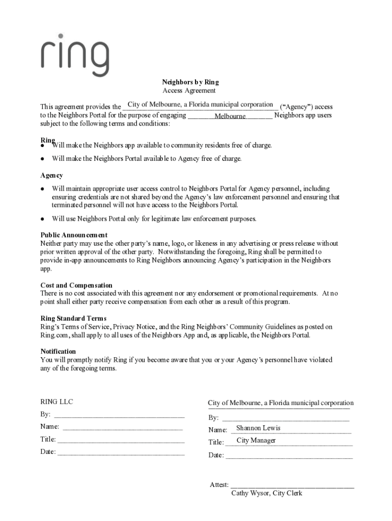 Fillable Online Neighbors by Ring Access Agreement - Spectrum News Fax ...
