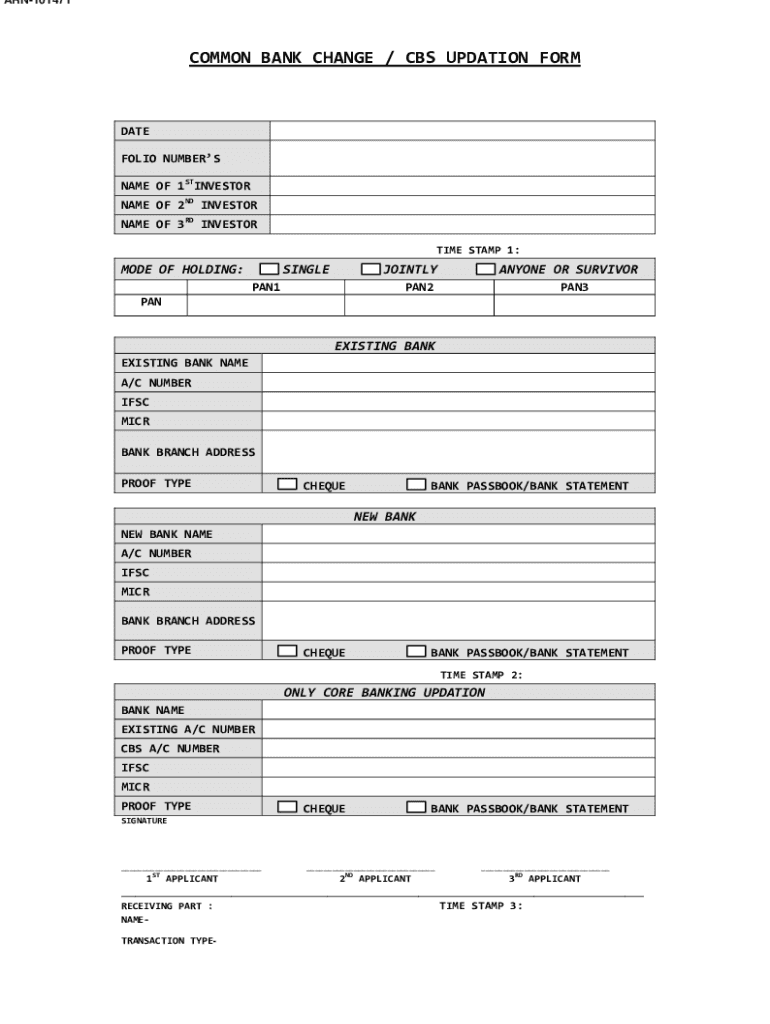 Fillable Online application form for change in bank account and contact ...