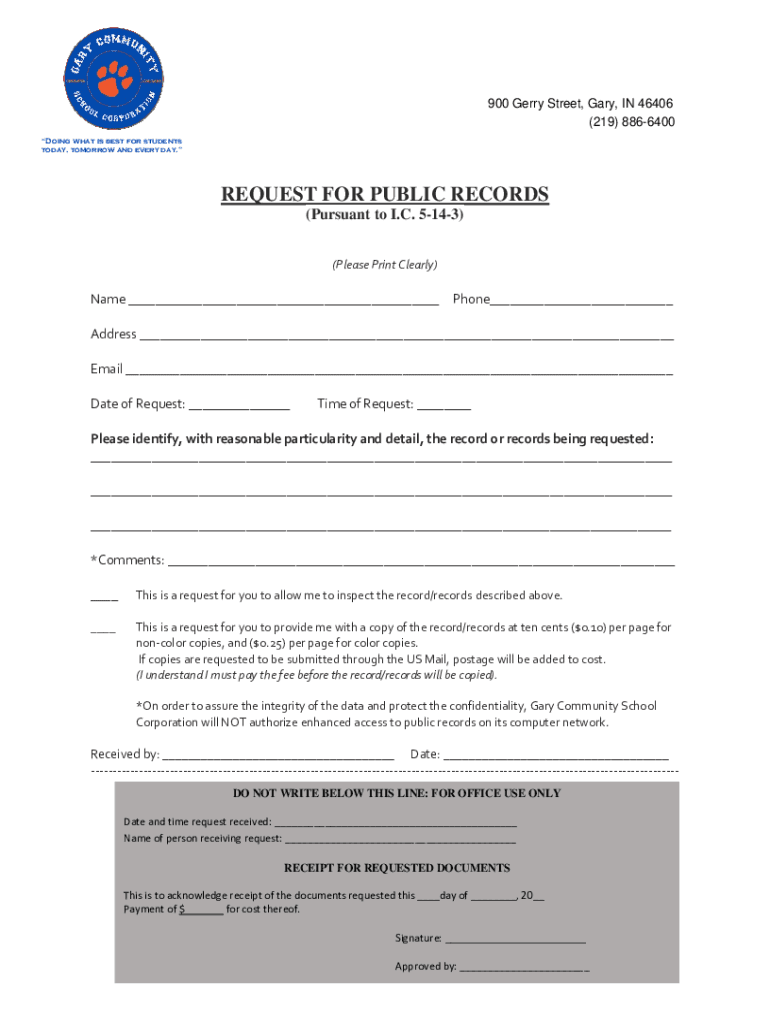 Fillable Online Public Records Request Log - Indiana Department of ...