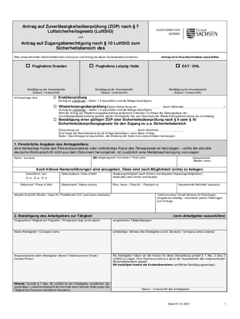 Ausfüllbar Online Antrag auf Zuverlssigkeitsberprfung - BER Corporate Fax Email Drucken - pdfFiller