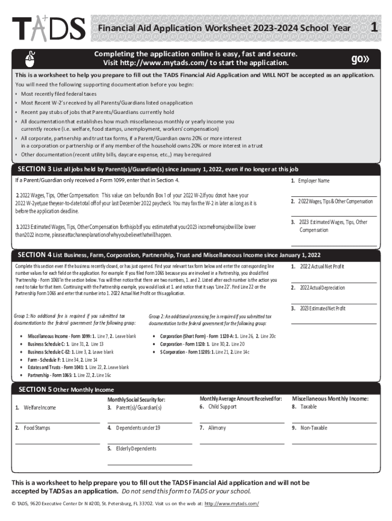 Fillable Online Financial Aid Application Worksheet 2014-2015 School ...