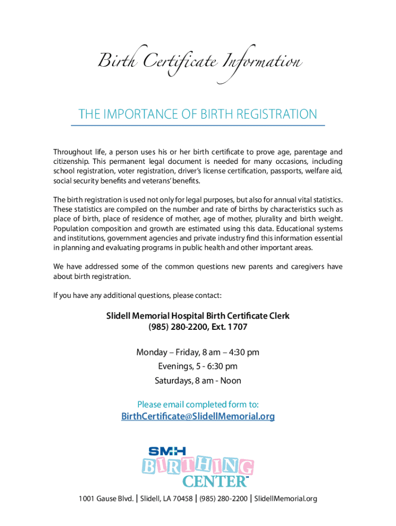 Fillable Online Parent Worksheet for Certificate of Live Birth - Lahey ...