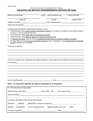 Completable En línea REVISED Home School Request Form SPANISH 10-02 ...