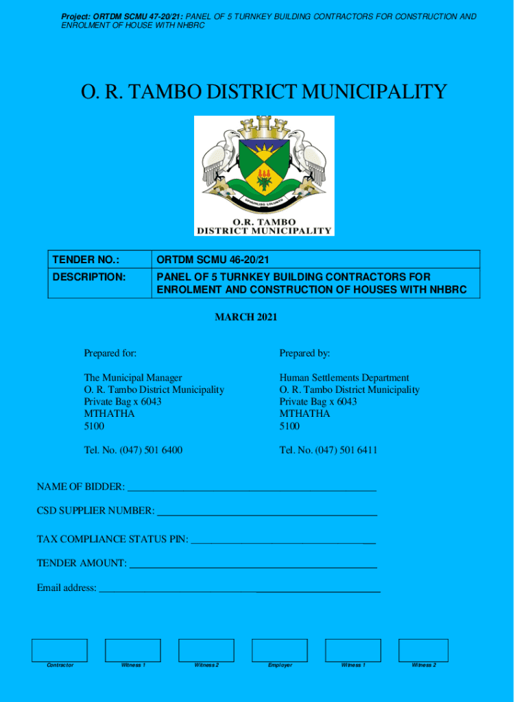 Fillable Online Tenders: Panel of 5 Turnkey Building contractors for ...