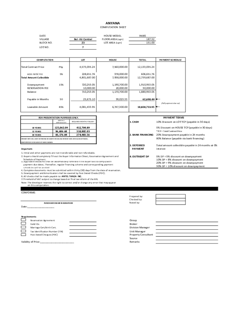 Fillable Online Computation Sheet Fax Email Print Pdffiller 