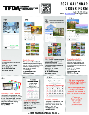 Fillable Online 2021 CALENDAR ORDER FORM Fax Email Print - pdfFiller