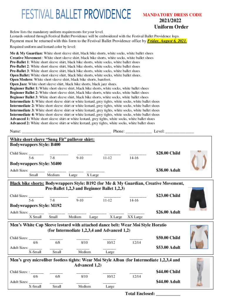 Fillable Online Below lists the mandatory uniform requirements for your ...