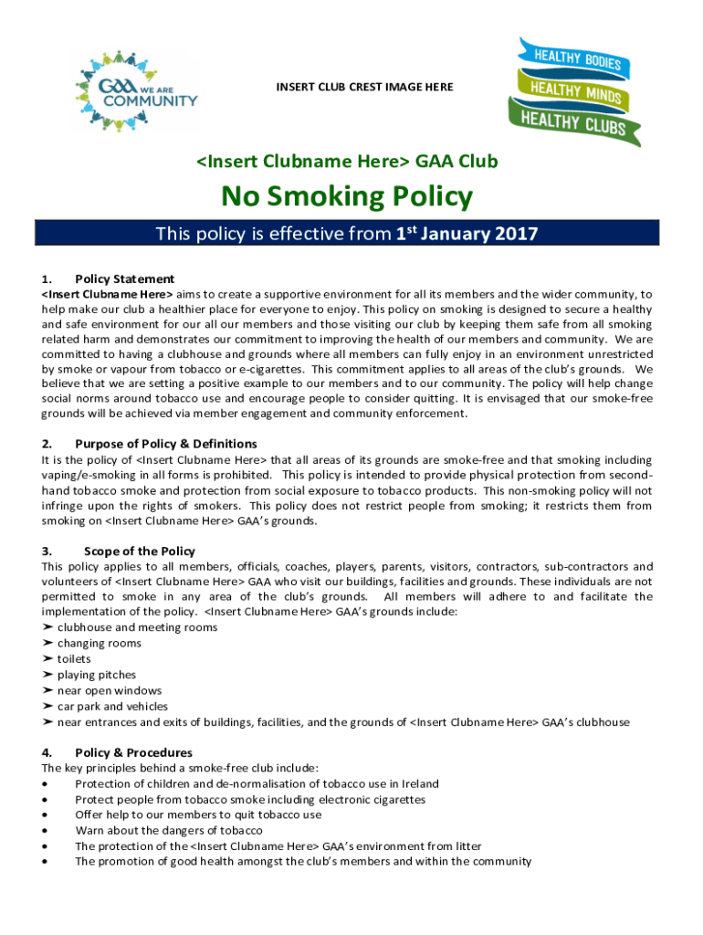 Fillable Online GAA Club - No Smoking Policy Fax Email Print - pdfFiller
