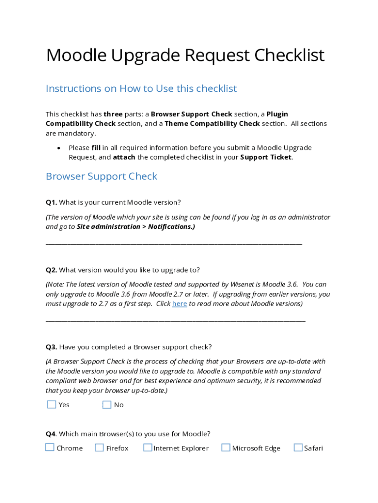 Fillable Online Moodle Upgrade Request Checklist Fax Email Print - pdfFiller