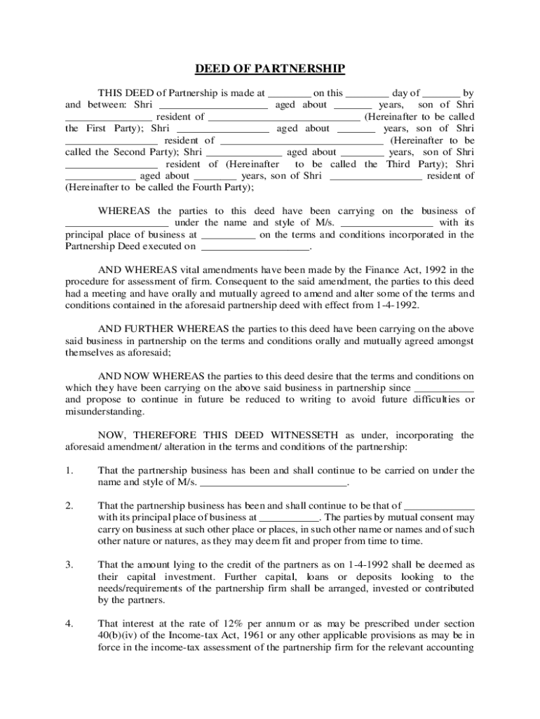 Fillable Online Partnership deed.pdf Fax Email Print - pdfFiller