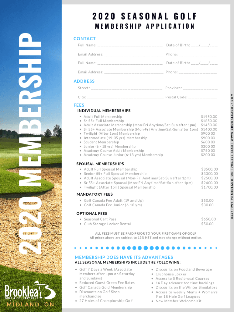 Fillable Online 2020 - Golf Membership Form Fax Email Print - pdfFiller