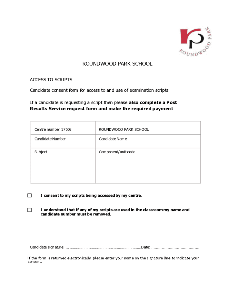 Fillable Online Access To Scripts Candidate Consent Form For Access To And Use Fax Email