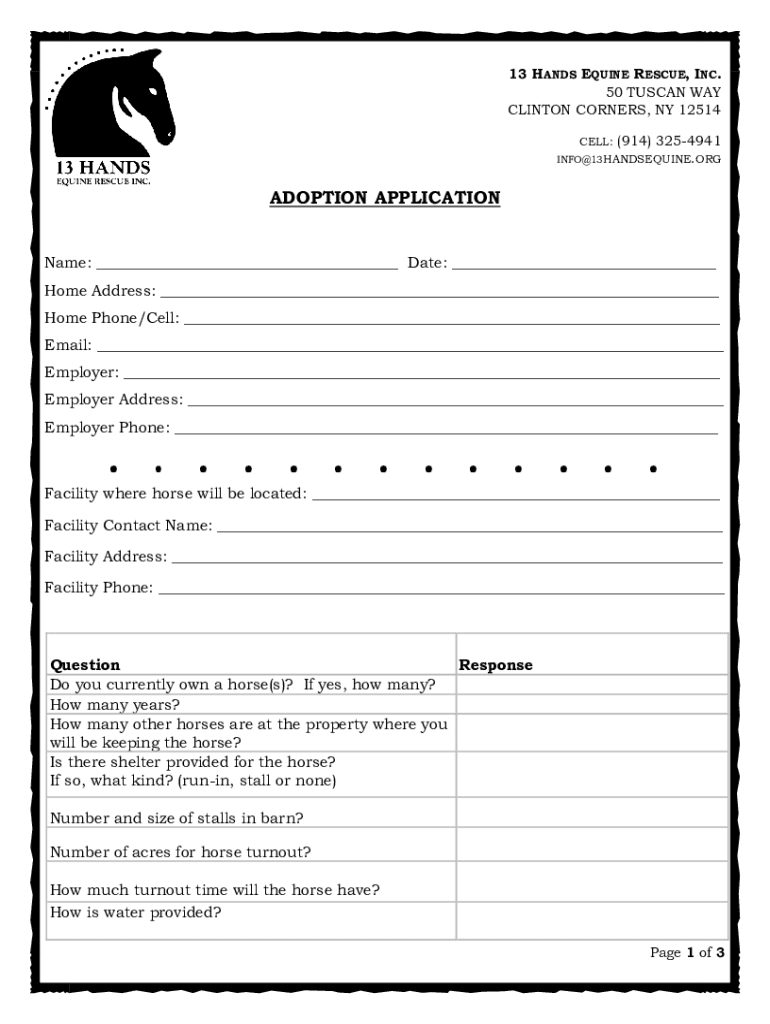 Fillable Online 13 HANDS EQUINE RESCUE, INC Fax Email Print - pdfFiller