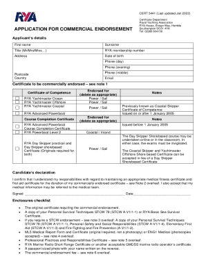 Fillable Online RYA Certificates of CompetenceProve your ability and ...