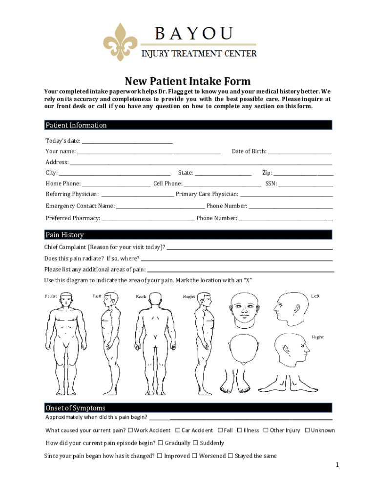 Fillable Online New Patient Intake Form - Bayou Pain and Spine Fax Email Print - pdfFiller